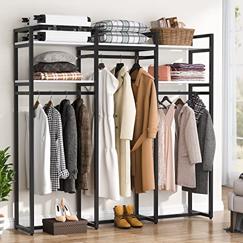 Tribesigns Freestanding Closet Organizer, 75 inch Clothing Rack with Shelves, Heavy Duty Garment Rack Wardrobe Closet with Hanging Rods