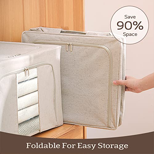 MARIVIA foldable frame organizers, stackable clothing organizer, storage container with clear window, sturdy portable handle for bedding, closet, bedroom, car(88L) 23.62 * 16.53 * 13.77in