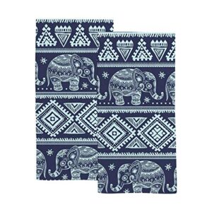 vantaso bath hand towels set of 2 vintage ethnic elephants，soft absorbent washcloths towel for bathroom kitchen hotel gym spa