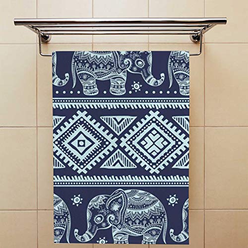 Vantaso Bath Hand Towels Set of 2 Vintage Ethnic Elephants，Soft Absorbent Washcloths Towel for Bathroom Kitchen Hotel Gym Spa