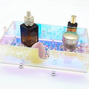 Pahdecor Iridescent Vanity Tray for Bathroom Countertop, Iridescent Home Decor, Decorative Skincare Tray, Bathroom Tray for Countertop, Skincare Organizer