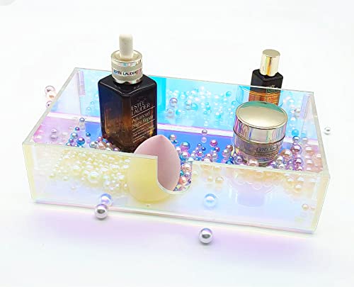 Pahdecor Iridescent Vanity Tray for Bathroom Countertop, Iridescent Home Decor, Decorative Skincare Tray, Bathroom Tray for Countertop, Skincare Organizer