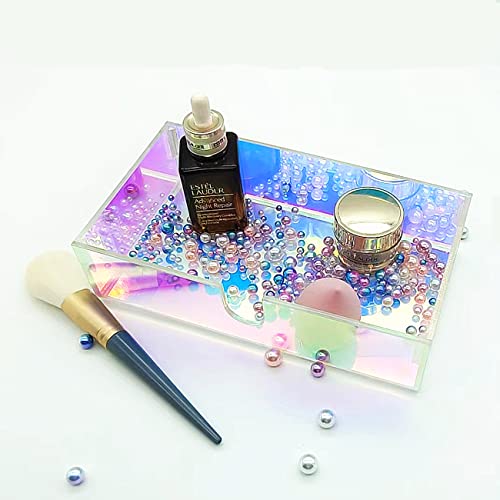 Pahdecor Iridescent Vanity Tray for Bathroom Countertop, Iridescent Home Decor, Decorative Skincare Tray, Bathroom Tray for Countertop, Skincare Organizer