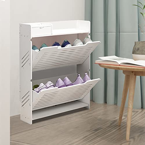 DYRABREST 2 Tier PVC Shoe Cabinet with Tipping Drawers,Multifunctional Modern Shoe Cabinet,Freestanding Shoe Rack Storage Organizer for Entrance,Hallway,Foyer,2 Kinds (Large)