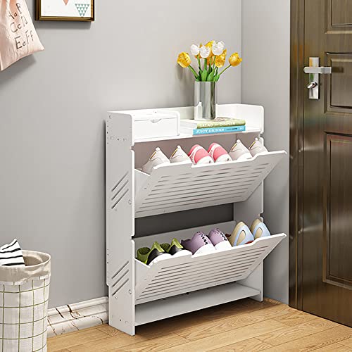 DYRABREST 2 Tier PVC Shoe Cabinet with Tipping Drawers,Multifunctional Modern Shoe Cabinet,Freestanding Shoe Rack Storage Organizer for Entrance,Hallway,Foyer,2 Kinds (Large)