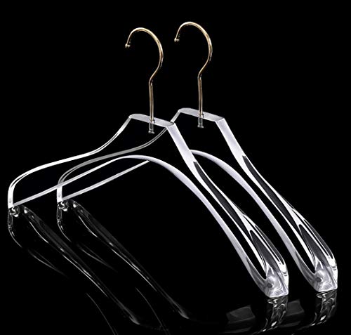 Quality Clear Acrylic Clothing Hangers – 2 Pack, Curved Stylish Clothes Hanger with Gold Hooks - Coat Hanger for Dress, Suit - Closet Organizer Adult Hangers - Heavy Duty Cloth Hangers (Gold Hook, 2)