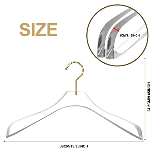 Quality Clear Acrylic Clothing Hangers – 2 Pack, Curved Stylish Clothes Hanger with Gold Hooks - Coat Hanger for Dress, Suit - Closet Organizer Adult Hangers - Heavy Duty Cloth Hangers (Gold Hook, 2)