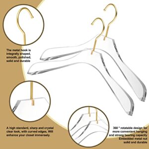 Quality Clear Acrylic Clothing Hangers – 2 Pack, Curved Stylish Clothes Hanger with Gold Hooks - Coat Hanger for Dress, Suit - Closet Organizer Adult Hangers - Heavy Duty Cloth Hangers (Gold Hook, 2)