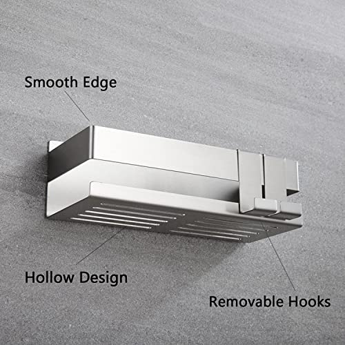 RASHNU Shower Caddy Shelf Wall Mounted SUS304 Small, Self Adhesive Organizer for Bathroom/Toilet/Kitchen, Floating Shelves with 2 Removable Hooks, Silver