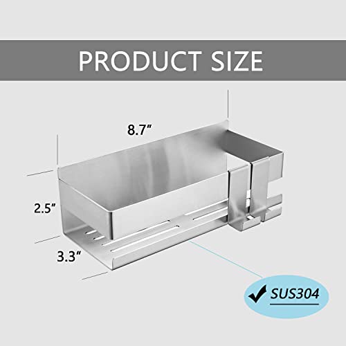 RASHNU Shower Caddy Shelf Wall Mounted SUS304 Small, Self Adhesive Organizer for Bathroom/Toilet/Kitchen, Floating Shelves with 2 Removable Hooks, Silver