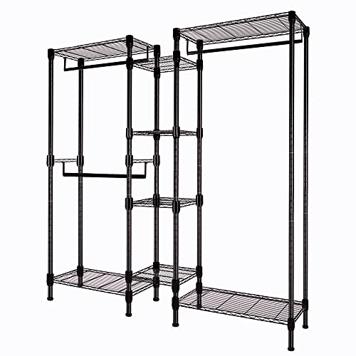 Soywey Heavy Duty Wire Garment Rack, Clothing Rack Clothes Rack for Hanging Clothes Metal Free Standing Clothes Rack Wire Metal Clothing Rack Closet（Black）