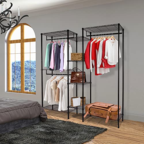 Soywey Heavy Duty Wire Garment Rack, Clothing Rack Clothes Rack for Hanging Clothes Metal Free Standing Clothes Rack Wire Metal Clothing Rack Closet（Black）