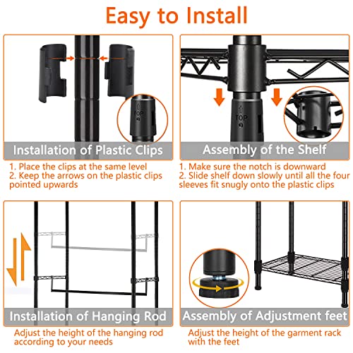 Soywey Heavy Duty Wire Garment Rack, Clothing Rack Clothes Rack for Hanging Clothes Metal Free Standing Clothes Rack Wire Metal Clothing Rack Closet（Black）