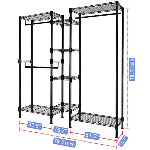 Soywey Heavy Duty Wire Garment Rack, Clothing Rack Clothes Rack for Hanging Clothes Metal Free Standing Clothes Rack Wire Metal Clothing Rack Closet（Black）