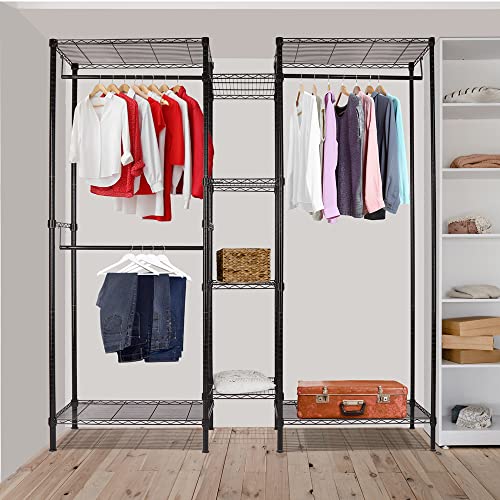 Soywey Heavy Duty Wire Garment Rack, Clothing Rack Clothes Rack for Hanging Clothes Metal Free Standing Clothes Rack Wire Metal Clothing Rack Closet（Black）