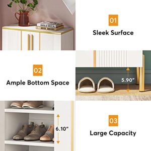 Tribesigns Shoe Cabinet with Doors, 6-Tier Shoe Storage Cabinet with Adjustable Shelves, Wooden Shoes Rack Shoe Storage Organizer for Entryway, Hallway, Closet, Living Room, White