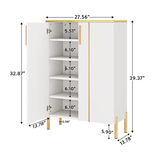 Tribesigns Shoe Cabinet with Doors, 6-Tier Shoe Storage Cabinet with Adjustable Shelves, Wooden Shoes Rack Shoe Storage Organizer for Entryway, Hallway, Closet, Living Room, White