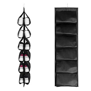 household essentials hanging shoe storage organizer for closets,over the door hanging shoe organizers,12 large pockets over the door shoe rack(black)