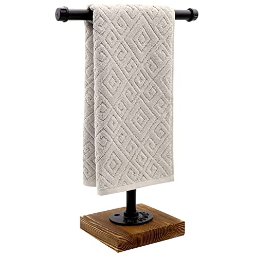 YESSAP Hand Towel Holder, T-Shape Height 17'' Black Hand Towel Holder Stand, Free Standing Hand Towel Holder for Bathroom Countertop