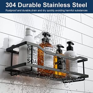 ELUBOIDG Shower Caddy,2 Pack Adhesive Shower Shelf,No Drilling Stainless Steel Shower Organizer with 4 Hooks and 1 Towel Rack,Hanging Bathroom Shelves for Inside Shower & Kitchen Storage (Matte Black)