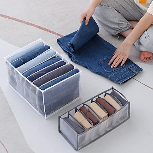 BINGC 4PCS Wardrobe Clothes Organizer,Jean Storage 7 Grid Organizer for Jeans Leggings Drawer Mesh T-shirt,Legging,Skirts,Jeans,Kid Clothe (White JEANS) -jeans