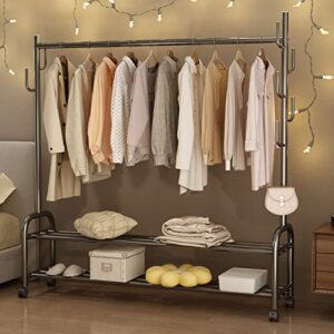 GAMNOF Clothes Rack with Wheels Clothing Racks for Hanging Clothes Garment Rack with Two Shelves and 7 Side Hooks Metal Rolling Rack for Clothes Hats Bags and etc Storage and Organizer