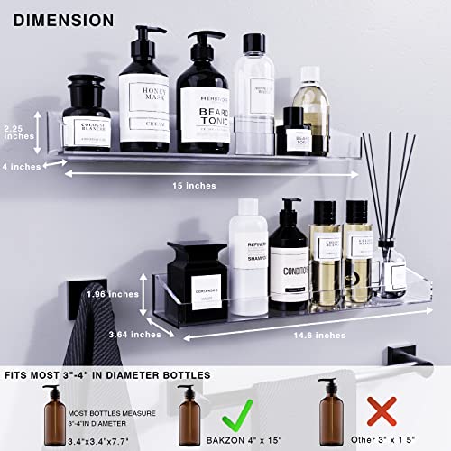 Bakzon Acrylic Shower Caddy Shelves plus Adhesive Sticker for Kitchen, Bathroom