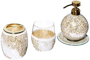 madison park mosaic bathroom accessories set , 4 piece bath accessory sets with gold soap dispenser , toothbrush holder , tumbler and ring tray