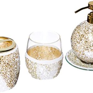 Madison Park Mosaic Bathroom Accessories Set , 4 Piece Bath Accessory Sets With Gold Soap Dispenser , Toothbrush Holder , Tumbler And Ring Tray