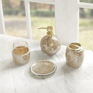 Madison Park Mosaic Bathroom Accessories Set , 4 Piece Bath Accessory Sets With Gold Soap Dispenser , Toothbrush Holder , Tumbler And Ring Tray