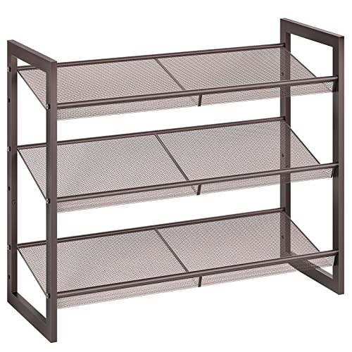 HOOBRO Metal Shoe Rack, 3 Tier Shoe Rack for Closet, Holds 9-12 Pairs of Shoes, 29.5" W x 11.6" D x 24" H, Stackable, for Entryway, Hallway, Living Room Bronze AB62XJ01