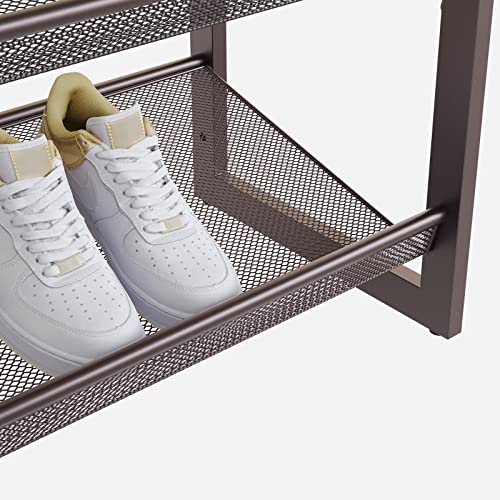 HOOBRO Metal Shoe Rack, 3 Tier Shoe Rack for Closet, Holds 9-12 Pairs of Shoes, 29.5" W x 11.6" D x 24" H, Stackable, for Entryway, Hallway, Living Room Bronze AB62XJ01