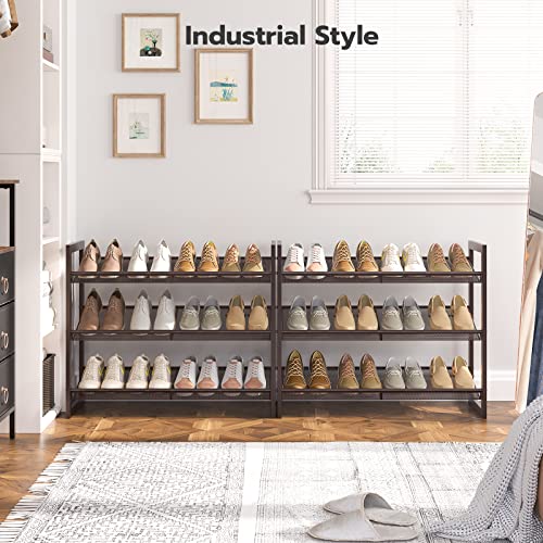 HOOBRO Metal Shoe Rack, 3 Tier Shoe Rack for Closet, Holds 9-12 Pairs of Shoes, 29.5" W x 11.6" D x 24" H, Stackable, for Entryway, Hallway, Living Room Bronze AB62XJ01