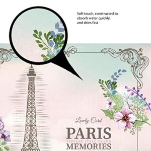 Amagical Paris Memories Eiffel Tower Pattern 16 Piece Bathroom Mat Set Shower Curtain Set Bath Mat Contour Mat Toilet Cover Fabric Shower Curtain with 12 Hooks