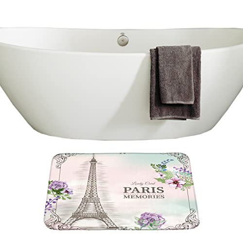 Amagical Paris Memories Eiffel Tower Pattern 16 Piece Bathroom Mat Set Shower Curtain Set Bath Mat Contour Mat Toilet Cover Fabric Shower Curtain with 12 Hooks