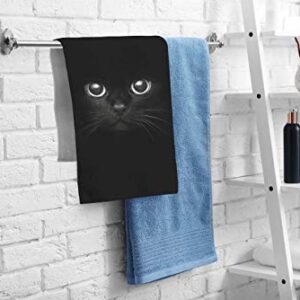 oFloral Black Cat Hand Towels Cotton Washcloths,Cool Cat Head On Black Comfortable Soft Towels for Bathroom/Kitchen/Yoga/Golf/Hair/Face Towel for Men/Women/Girl/Boys 15X30 Inch