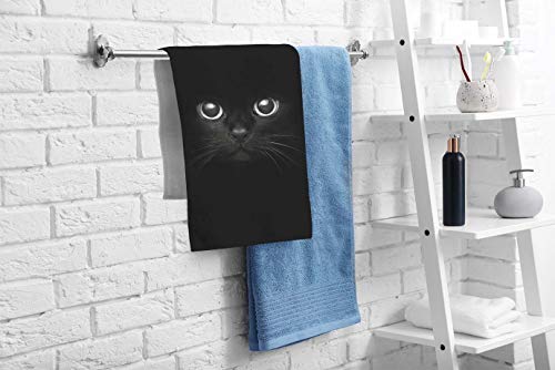 oFloral Black Cat Hand Towels Cotton Washcloths,Cool Cat Head On Black Comfortable Soft Towels for Bathroom/Kitchen/Yoga/Golf/Hair/Face Towel for Men/Women/Girl/Boys 15X30 Inch