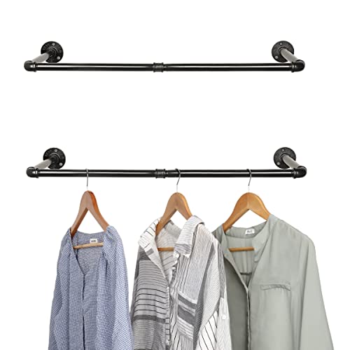 Industrial Pipe Clothing Rack is 22 Inches,Closet Rods for Hanging Clothes,The Suspension Black Closet Rod of The Multi-Functional,Suitable for Clothing Retail Display,Laundry Room,Home Room,2-Pcs