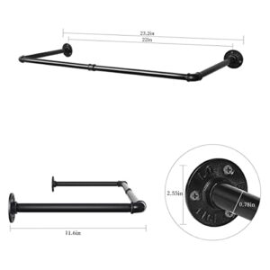 Industrial Pipe Clothing Rack is 22 Inches,Closet Rods for Hanging Clothes,The Suspension Black Closet Rod of The Multi-Functional,Suitable for Clothing Retail Display,Laundry Room,Home Room,2-Pcs