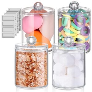 4 pack q tip holder, apothecary jars with lids, 10 oz acrylic qtip holder bathroom set, cotton ball holder, cotton swab holder, cotton round pads holder qtip dispenser bathroom jars