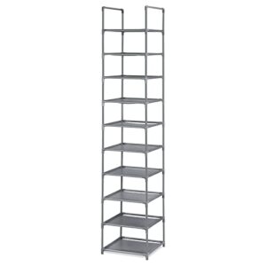 Hossejoy 10 Tier Shoe Rack, Metal Shoe Shelf Storage, Tall Vertical Storage Organizer Stand, Home Shoe Tower with Non-Woven Fabric for Narrow Space, Cloakroom, Entryway, Grocery Room (Grey)