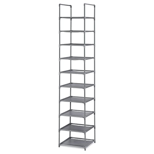 Hossejoy 10 Tier Shoe Rack, Metal Shoe Shelf Storage, Tall Vertical Storage Organizer Stand, Home Shoe Tower with Non-Woven Fabric for Narrow Space, Cloakroom, Entryway, Grocery Room (Grey)