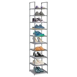 Hossejoy 10 Tier Shoe Rack, Metal Shoe Shelf Storage, Tall Vertical Storage Organizer Stand, Home Shoe Tower with Non-Woven Fabric for Narrow Space, Cloakroom, Entryway, Grocery Room (Grey)