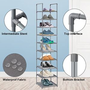 Hossejoy 10 Tier Shoe Rack, Metal Shoe Shelf Storage, Tall Vertical Storage Organizer Stand, Home Shoe Tower with Non-Woven Fabric for Narrow Space, Cloakroom, Entryway, Grocery Room (Grey)