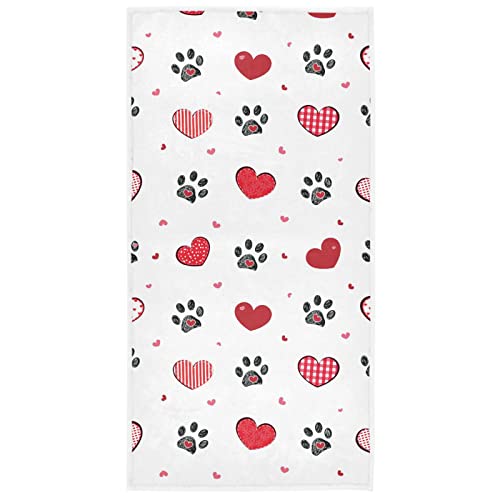 Vdsrup Dog Paws Love Hearts Hand Towels Valentine's Day Bathroom Theme Towel Soft Bath Guest Face Towel Absorbent Kitchen Tea Dish Towels Washcloths 16 X 30 in