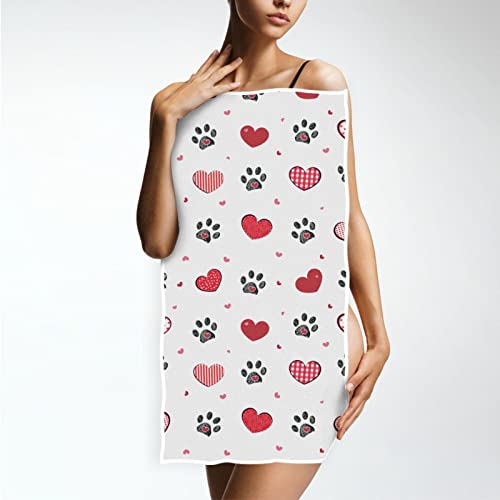 Vdsrup Dog Paws Love Hearts Hand Towels Valentine's Day Bathroom Theme Towel Soft Bath Guest Face Towel Absorbent Kitchen Tea Dish Towels Washcloths 16 X 30 in