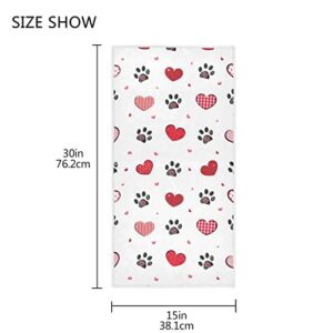 Vdsrup Dog Paws Love Hearts Hand Towels Valentine's Day Bathroom Theme Towel Soft Bath Guest Face Towel Absorbent Kitchen Tea Dish Towels Washcloths 16 X 30 in