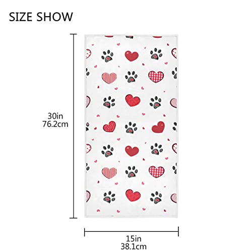 Vdsrup Dog Paws Love Hearts Hand Towels Valentine's Day Bathroom Theme Towel Soft Bath Guest Face Towel Absorbent Kitchen Tea Dish Towels Washcloths 16 X 30 in