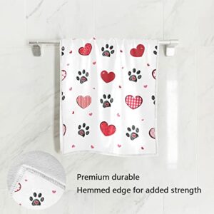 Vdsrup Dog Paws Love Hearts Hand Towels Valentine's Day Bathroom Theme Towel Soft Bath Guest Face Towel Absorbent Kitchen Tea Dish Towels Washcloths 16 X 30 in