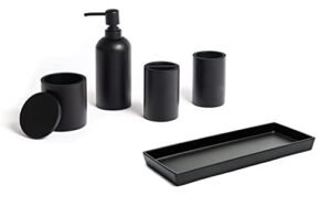 jo lavie matte black bathroom accessory set 4 pcs & rectangle vanity tray, bathroomorganizer soap dispenser apothecary jar toothbrush holder toothbrush cup bathtub tray bathroom organizer